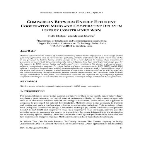 COMPARISON BETWEEN ENERGY EFFICIENT COOPERATIVE MIMO AND COOPERATIVE RELAY IN ENERGY CONSTRAINED ...
