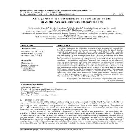 An Algorithm For Detection Of Tuberculosis Bacilli In Ziehl Neelsen Sputum Smear Images Pdf