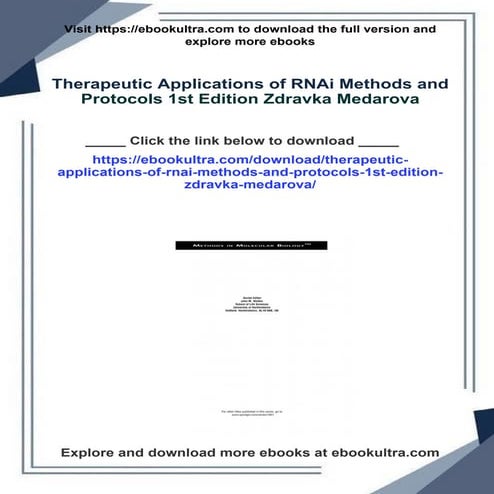Therapeutic Applications of RNAi Methods and Protocols 1st Edition ...