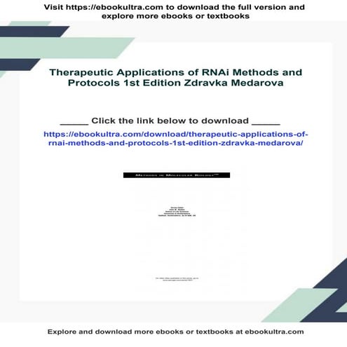 Therapeutic Applications of RNAi Methods and Protocols 1st Edition ...