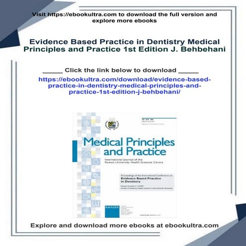 Evidence Based Practice in Dentistry Medical Principles and Practice 1st Edition J. Behbehani | PDF