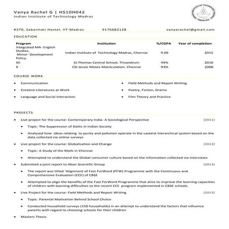 Vanya Rachel_CV | PDF