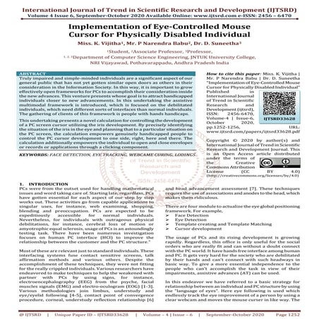 Implementation of Eye Controlled Mouse Cursor for Physically Disabled ...