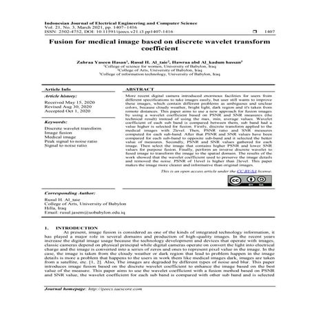 Fusion for medical image based on discrete wavelet transform coefficient | PDF