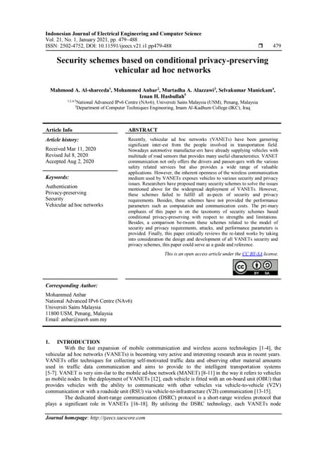 Security Schemes Based On Conditional Privacy Preserving Vehicular Ad Hoc Networks Pdf