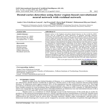 Dental Caries Detection Using Faster Region Based Convolutional Neural Network With Residual