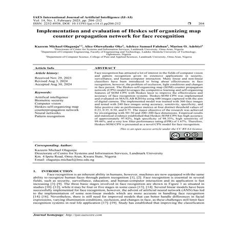 Implementation and evaluation of Heskes self organizing map counter propagation network for face ...