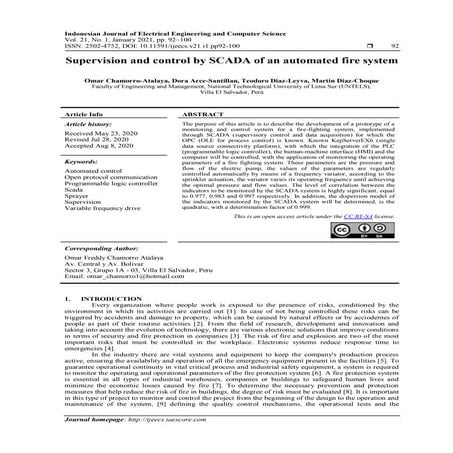 Supervision and control by SCADA of an automated fire system | PDF