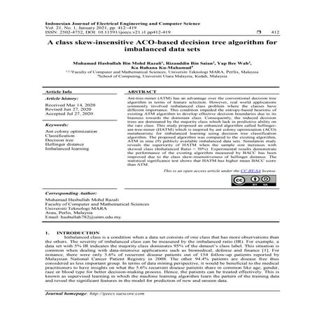 A class skew-insensitive ACO-based decision tree algorithm for imbalanced data sets | PDF