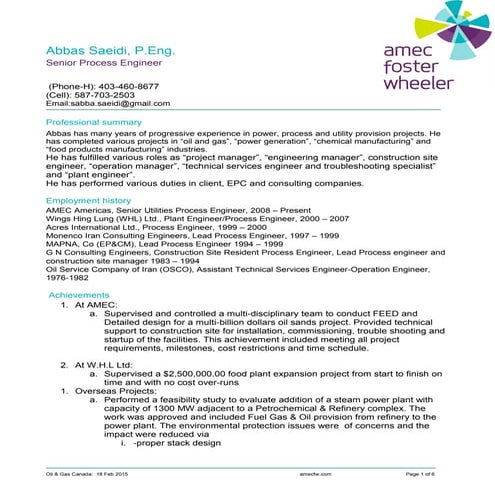 Saeidi-Abbas-Resume April 2015-updated | PDF