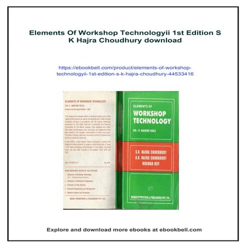 Elements Of Workshop Technologyii 1st Edition S K Hajra Choudhury | PDF