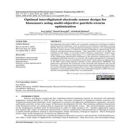 Optimal interdigitated electrode sensor design for biosensors using multi-objective particle ...