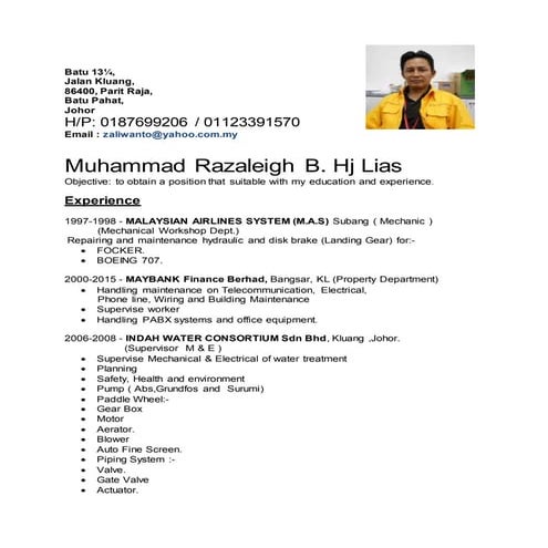 RESUME RAZALI - NEW | DOCX | Business Utilities | Business