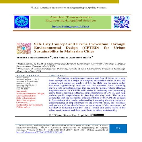 Safe City Concept and Crime Prevention Through Environmental Design ...