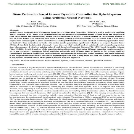 State Estimation Based Inverse Dynamic Controller For Hybrid System Using Artificial Neural 