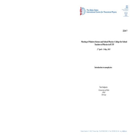 Introduction to nano physics nano photoelectronics | PDF