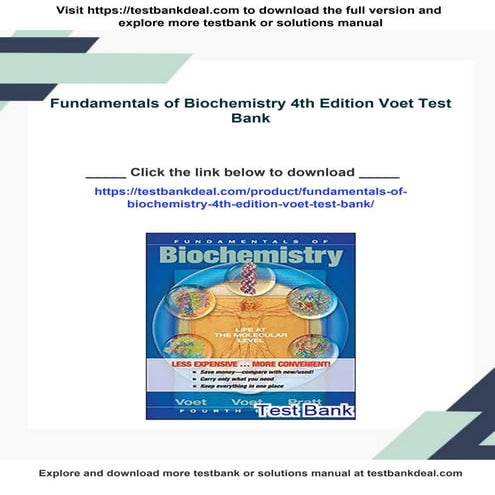 Fundamentals of Biochemistry 4th Edition Voet Test Bank | PDF
