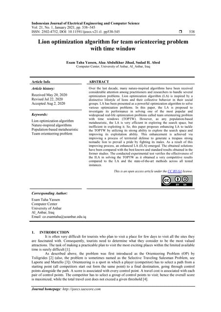 Lion Optimization Algorithm For Team Orienteering Problem With Time 4526