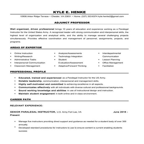 Adjunct Professor Resume | DOC