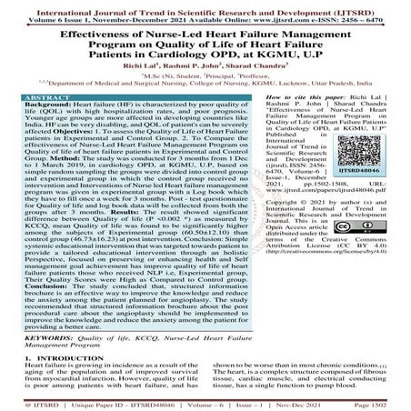 Effectiveness of Nurse Led Heart Failure Management Program on Quality ...