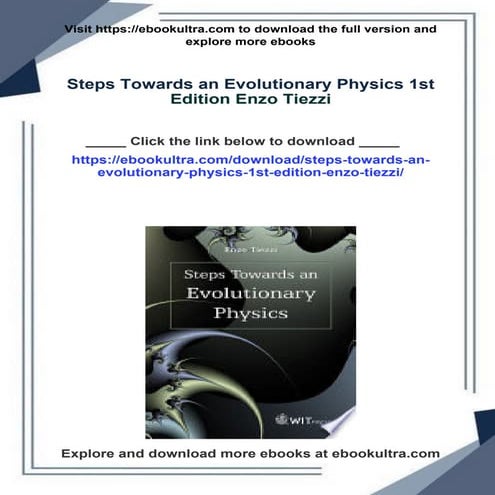 Steps Towards an Evolutionary Physics 1st Edition Enzo Tiezzi | PDF
