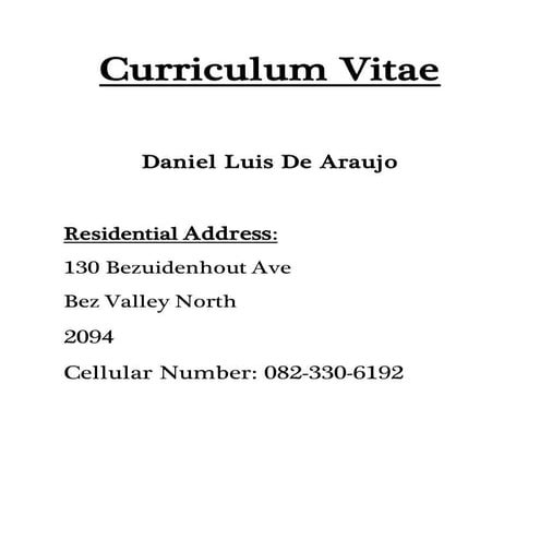 Curriculum Vitae Daniel De Araujo | DOCX | Graduation | Personal Celebrations & Life Events