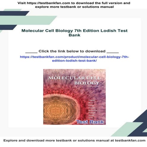 Molecular Cell Biology 7th Edition Lodish Test Bank | PDF