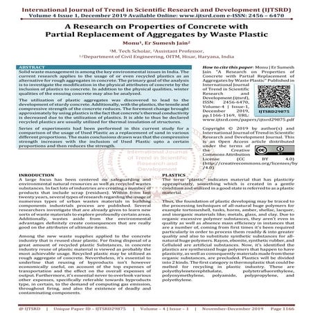To Study the Behaviour of Concrete by partial replacement of coarse ...
