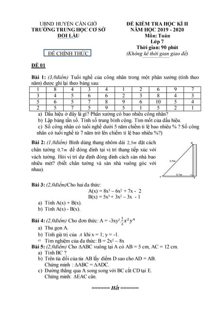 Đề Thi HK2 Toán 7 - THCS Thị Trấn | DOCX | Educational Assessment | Education