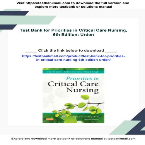 Test Bank for Priorities in Critical Care Nursing, 6th Edition: Urden | PDF