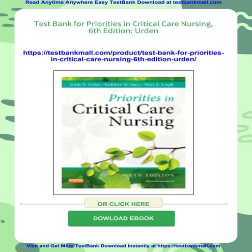 Test Bank for Priorities in Critical Care Nursing, 6th Edition: Urden | PDF