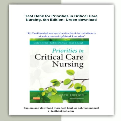 Test Bank for Priorities in Critical Care Nursing, 6th Edition: Urden | PDF