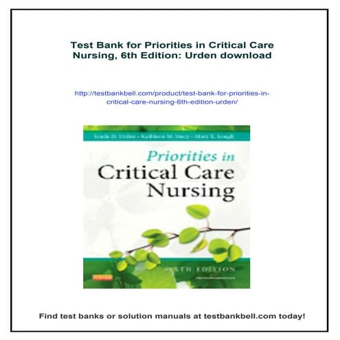 Test Bank for Priorities in Critical Care Nursing, 6th Edition: Urden | PDF