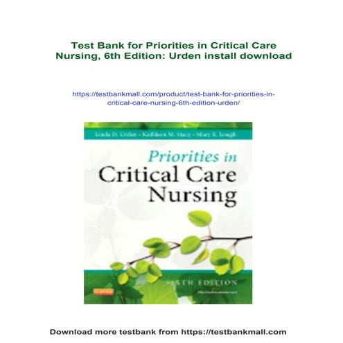 Test Bank for Priorities in Critical Care Nursing, 6th Edition: Urden | PDF