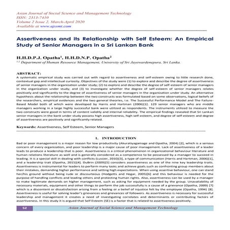 Assertiveness and its Relationship with Self Esteem: An Empirical Study ...