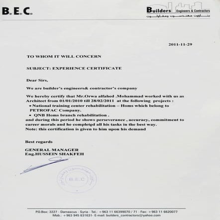 BEC-experience certificate | PDF