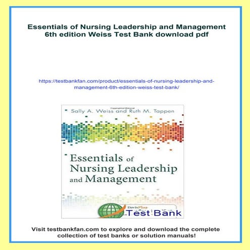 Essentials of Nursing Leadership and Management 6th edition Weiss Test ...