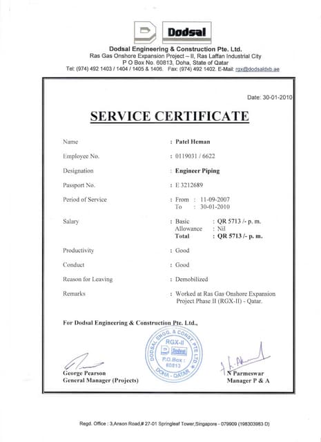 L&T Service Certificate | PDF