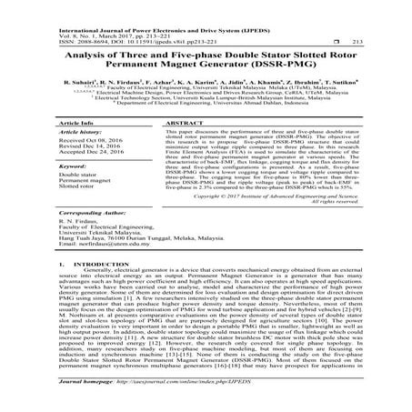 Analysis of Three and Five-phase Double Stator Slotted Rotor Permanent ...