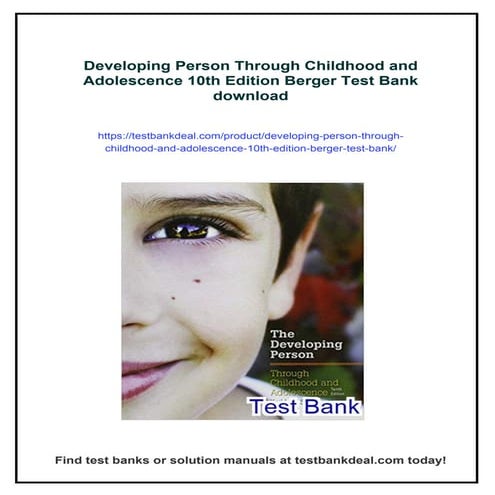 Developing Person Through Childhood and Adolescence 10th Edition Berger ...