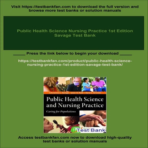 Public Health Science Nursing Practice 1st Edition Savage Test Bank | PDF