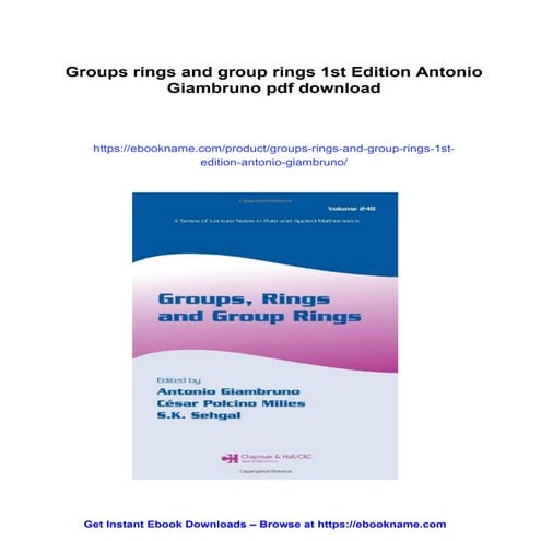 Groups rings and group rings 1st Edition Antonio Giambruno | PDF