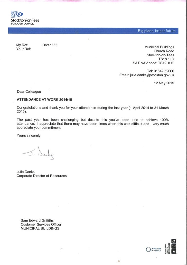100 Attendance Letter 100 Attendance Letter