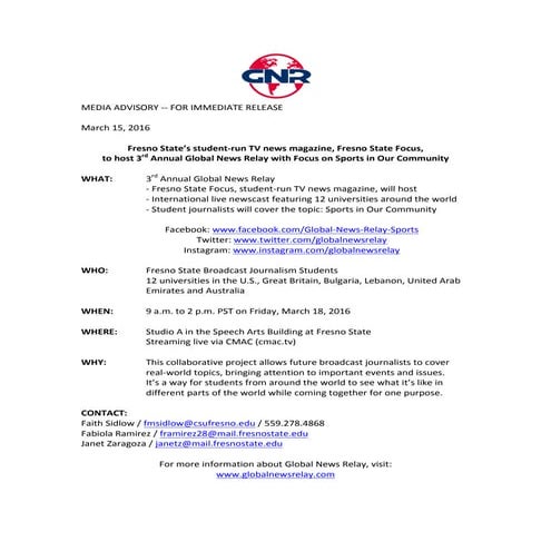 Global News Relay - Media Advisory - FINAL | PDF