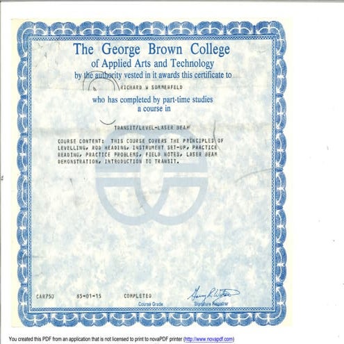 George Brown College Transit Level Laser Certificate | PPT