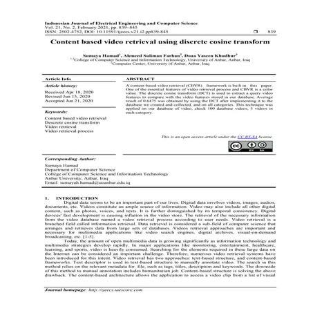 Content Based Video Retrieval Using Discrete Cosine Transform Pdf 0873