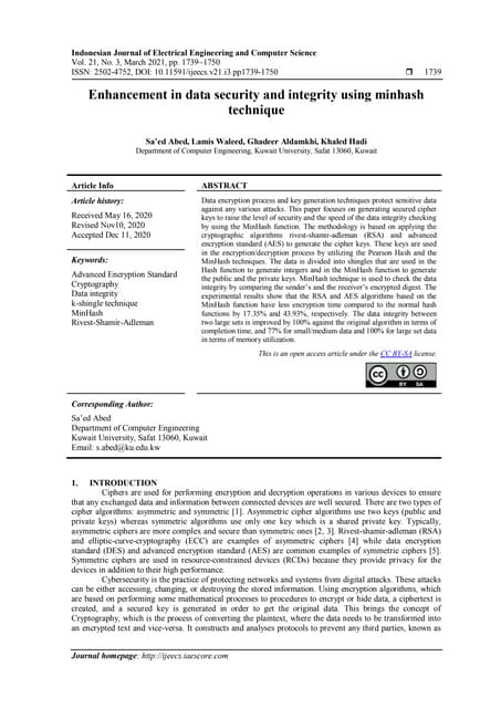 Enhancement In Data Security And Integrity Using Minhash Technique Pdf