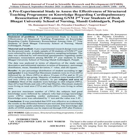A Pre Experimental Study to Assess the Effectiveness of Structured ...