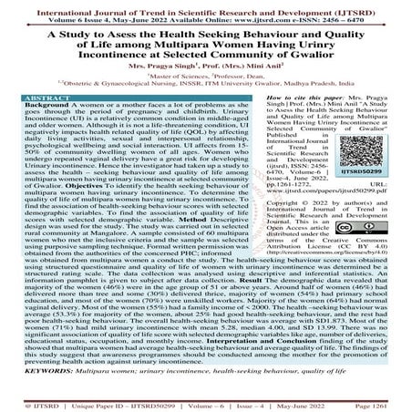 A Study to Asess the Health Seeking Behaviour and Quality of Life among ...