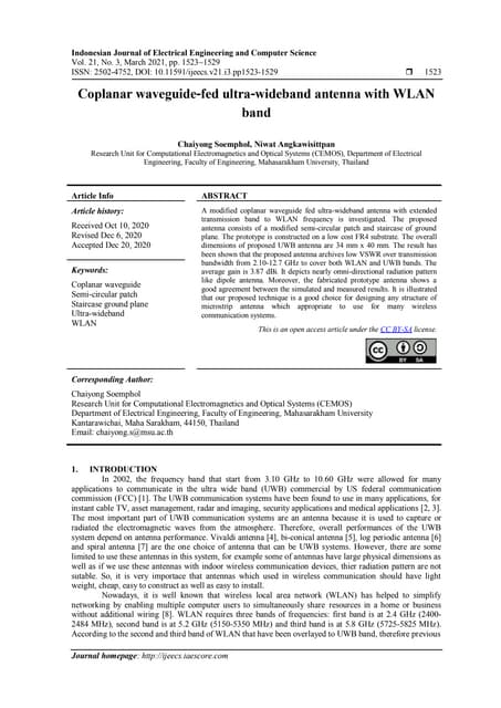 Semi-circular compact CPW-fed antenna for ultra-wideband applications | PDF | Physics | Science